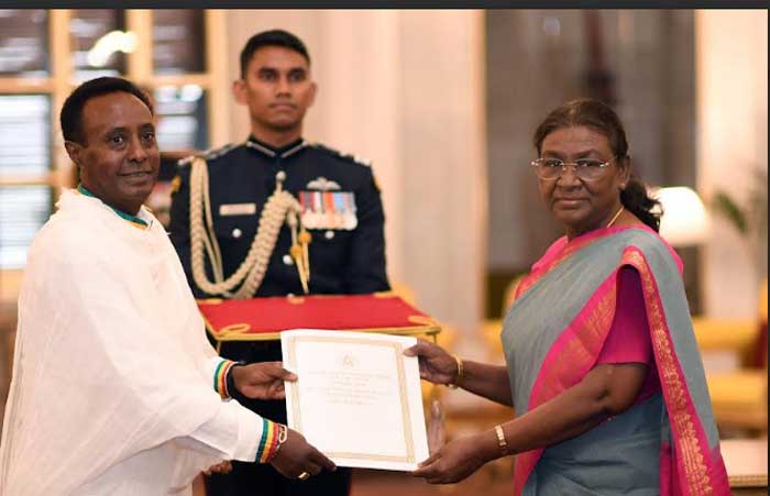The President, Droupadi Murmu accepted credentials from Fesseha Shawel ...
